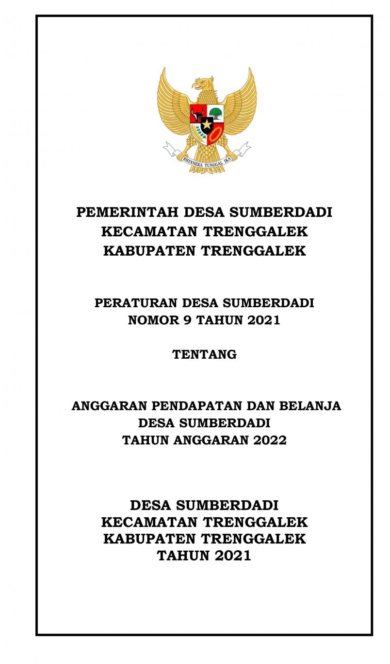 Peraturan Desa Sumberdadi Nomor 9 Tahun 2021 Tentang APBDes TA 2022 ...